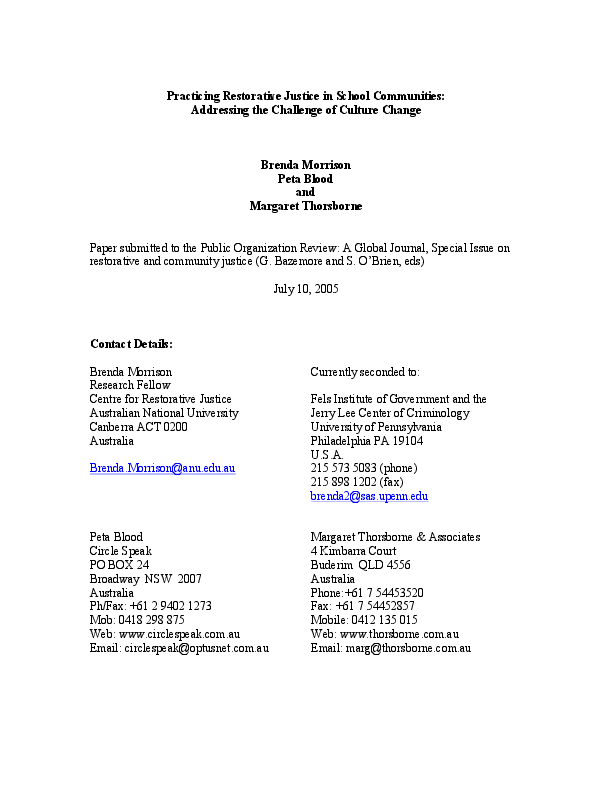 (PDF) Practicing Restorative Justice in School Communities: Addressing ...
