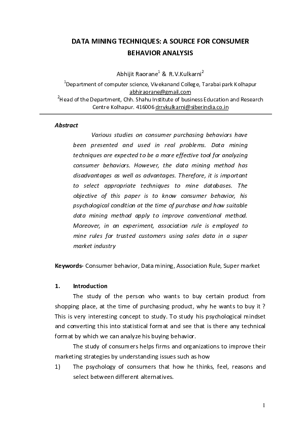 (PDF) Data Mining Techniques: A Source for Consumer Behavior Analysis