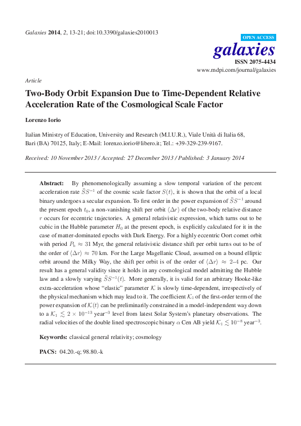 (PDF) Two-Body Orbit Expansion Due to Time-Dependent Relative ...
