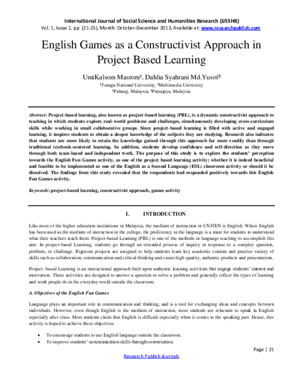 Pdf English Games As A Constructivist Approach In Project Based Learning