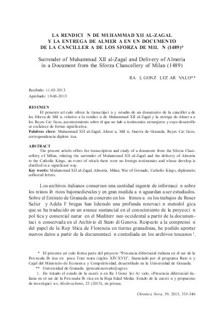 (PDF) La rendición de Muhammad XII al-Zagal y la entrega de Almería en ...