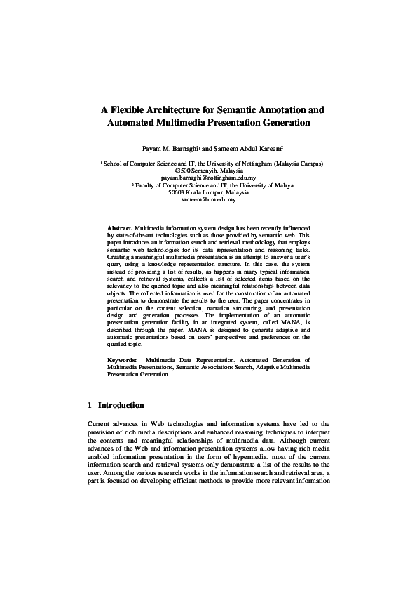 (PDF) A Flexible Architecture for Semantic Annotation and Automated ...