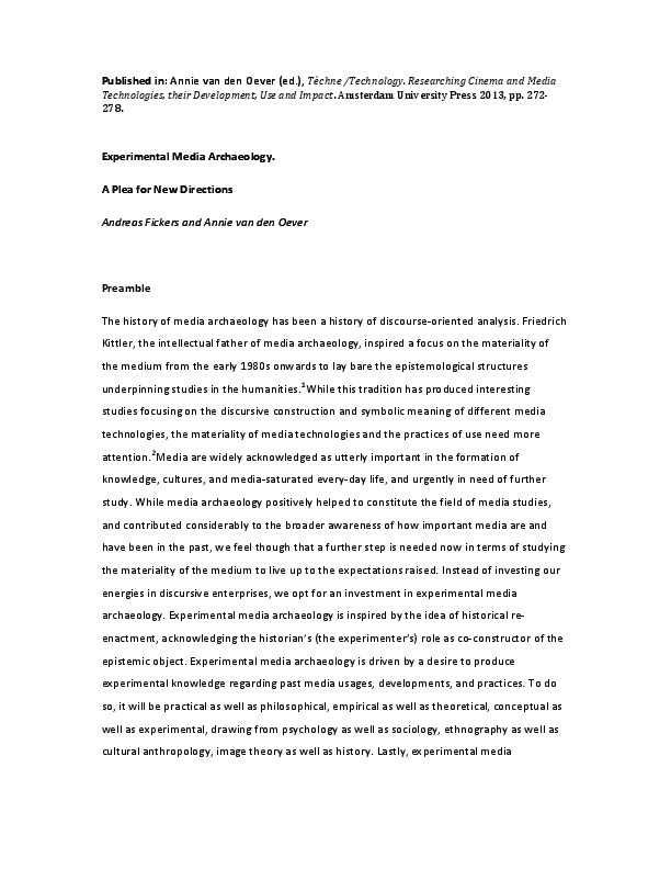 (PDF) Experimental Media Archaeology: A Plea for New Directions ...