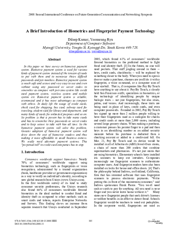 Pdf A Brief Introduction Of Biometrics And Fingerprint Payment Technology