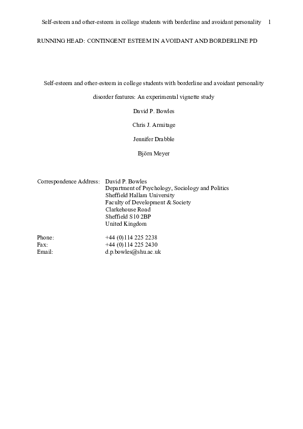 (PDF) Self-esteem and other-esteem in college students with borderline ...