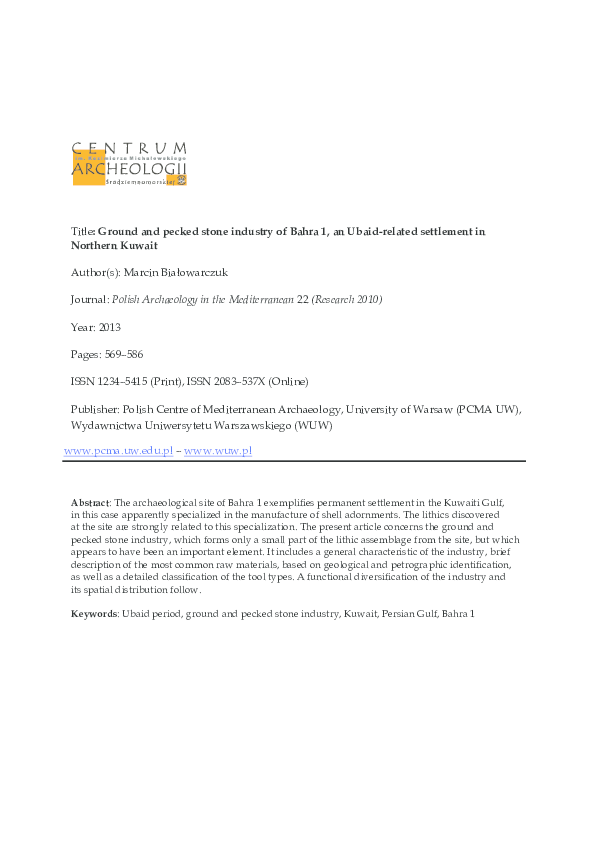 (PDF) Ground and pecked stone industry of Bahra 1, an Ubaid-related ...