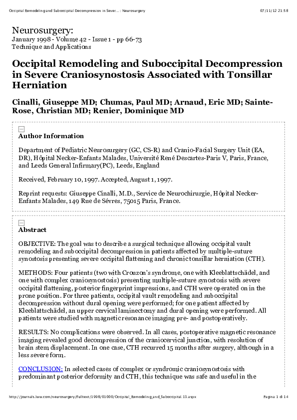 (PDF) Occipital Remodeling and Suboccipital Decompression in Severe ...