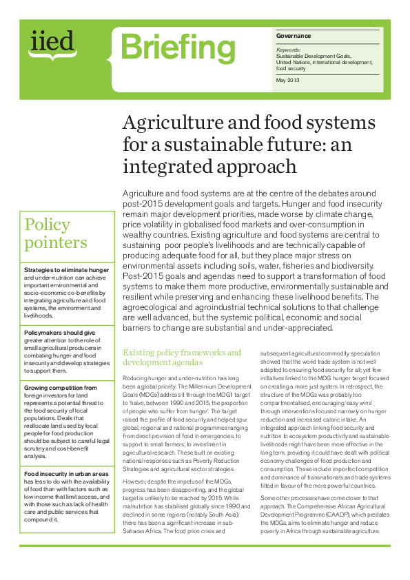 (PDF) Agriculture and food systems for a sustainable future: an ...