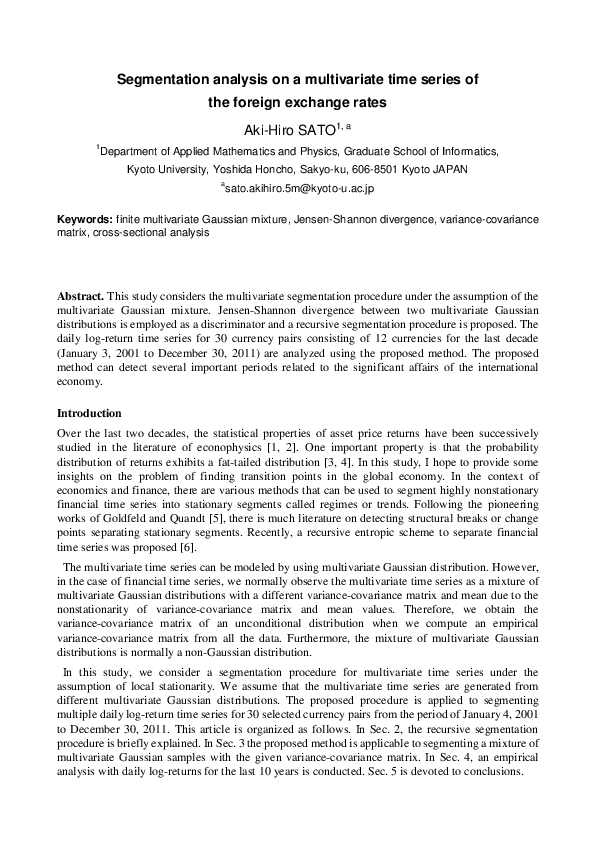 (PDF) Segmentation analysis on a multivariate time series of the ...