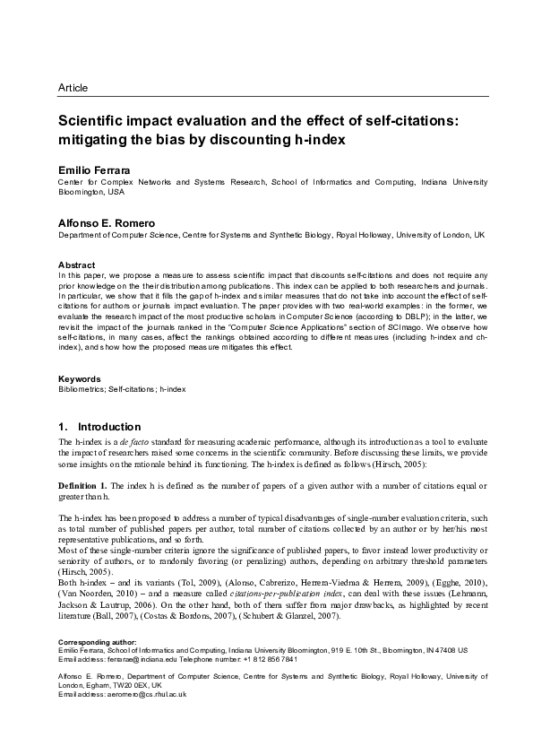 (PDF) Scientific impact evaluation and the effect of self-citations ...