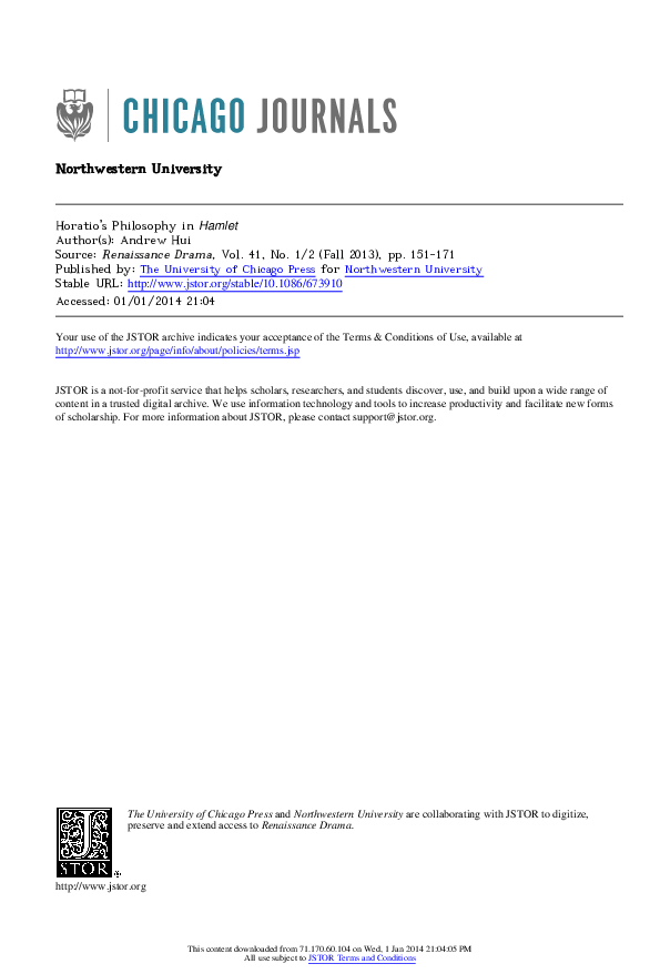 (PDF) Horatio's Philosophy in Hamlet