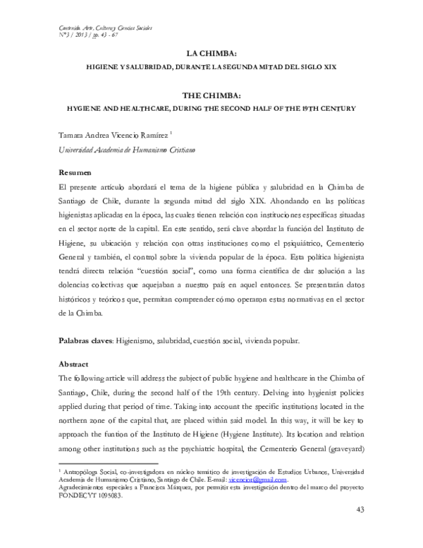 (PDF) LA CHIMBA: HIGIENE Y SALUBRIDAD, DURANTE LA SEGUNDA MITAD DEL SIGLO XIX