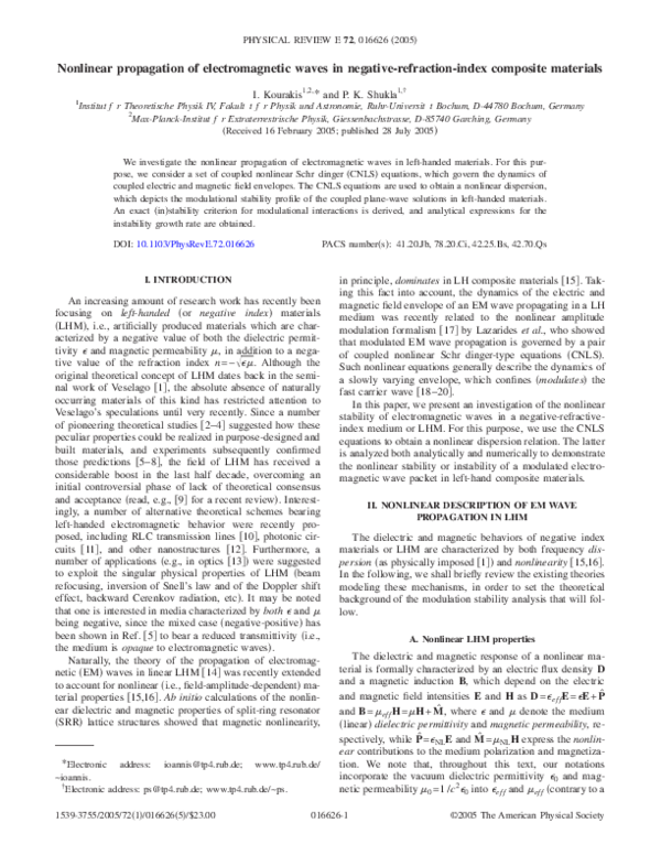 Pdf Nonlinear Propagation Of Electromagnetic Waves In Negative