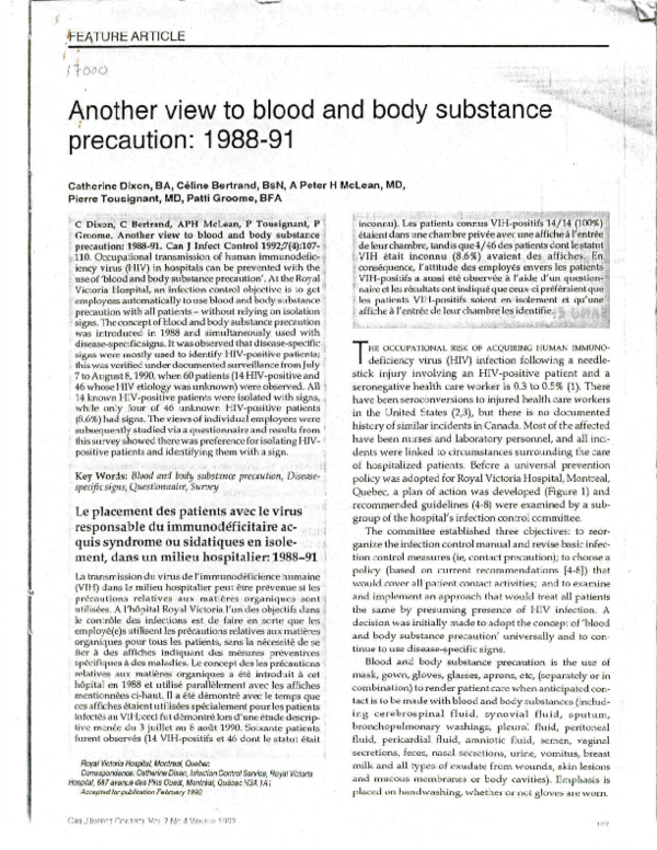 (PDF) Another view to blood and body substance precaution: 1988-91