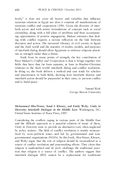 (PDF) "Unity in Diversity: Interfaith Dialogue in the Middle East" by ...
