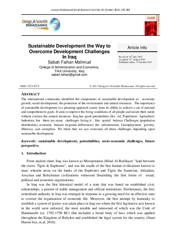 (PDF) Sustainable Development In Iraq