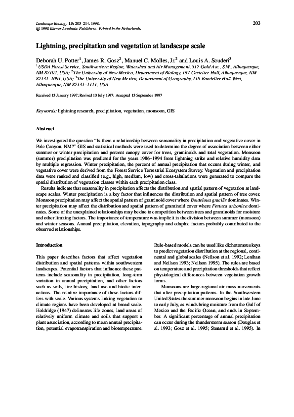 (PDF) Lightning, Precipitation and Vegetation at Landscape Scale