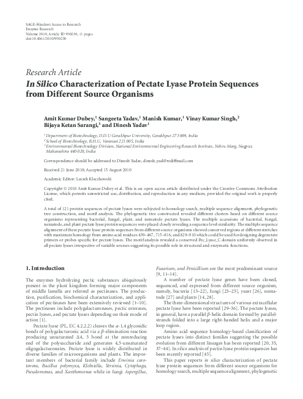 (PDF) In Silico Characterization of Pectate Lyase Protein Sequences