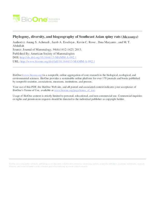 Phylogeny, diversity, and biogeography of Southeast Asian spiny rats ...
