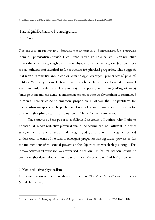 (PDF) The Significance of Emergence