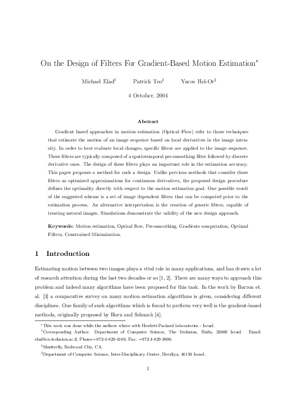 (PDF) On the Design of Filters For Gradient-Based Motion Estimation