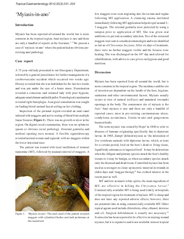 (PDF) 'Myiasis-in-ano'. Sijo K John, Josmy Joseph