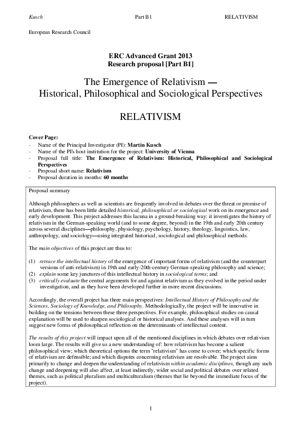 (PDF) Short Version of the ERC Project Description