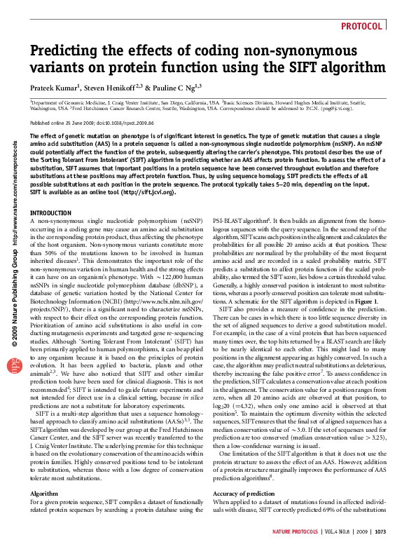 Pdf Predicting The Effects Of Coding Non Synonymous Variants On