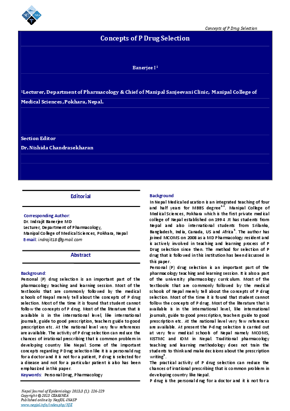 (PDF) Concepts of P Drug Selection