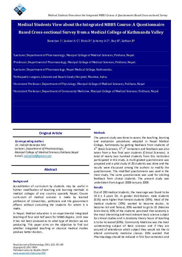 (PDF) Medical Students View about the Integrated MBBS Course: A ...