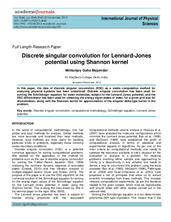 (PDF) Discrete singular convolution for Lennard-Jones potential using Shannon kernel