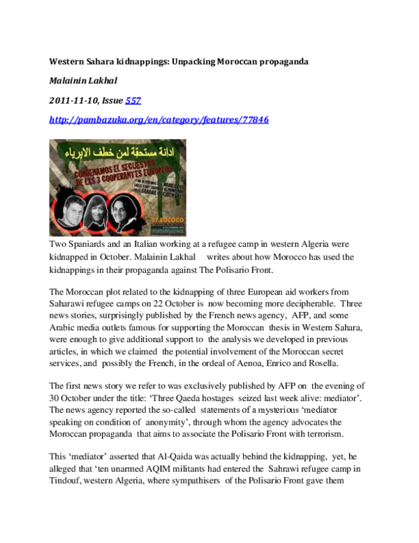 (PDF) Western Sahara kidnappings Unpacking Moroccan propaganda