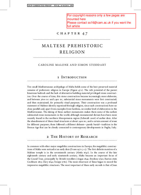 (PDF) Malone, C. & Stoddart, S. 2011. Maltese prehistoric religion. In ...