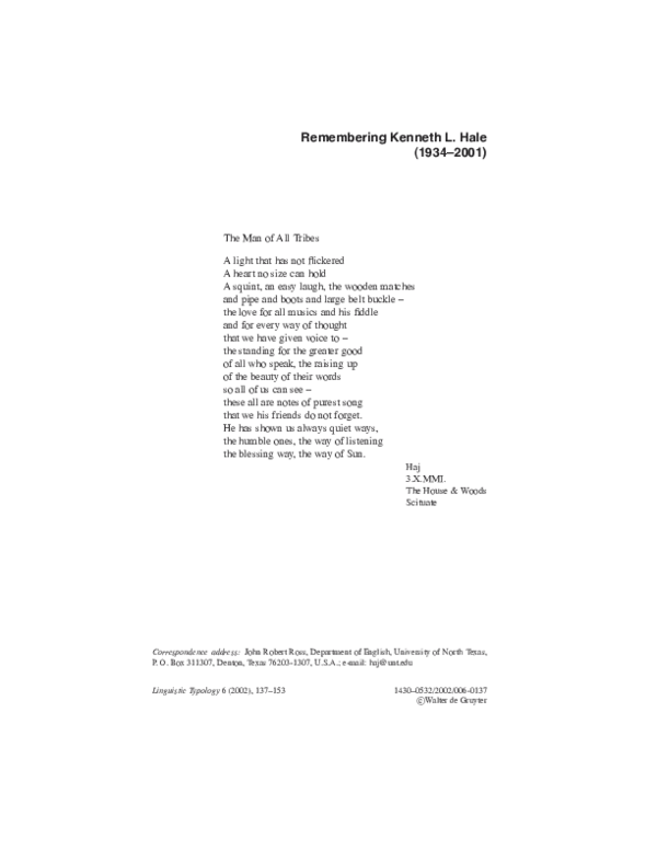 (PDF) Remembering Kenneth L. Hale (1934-2001)