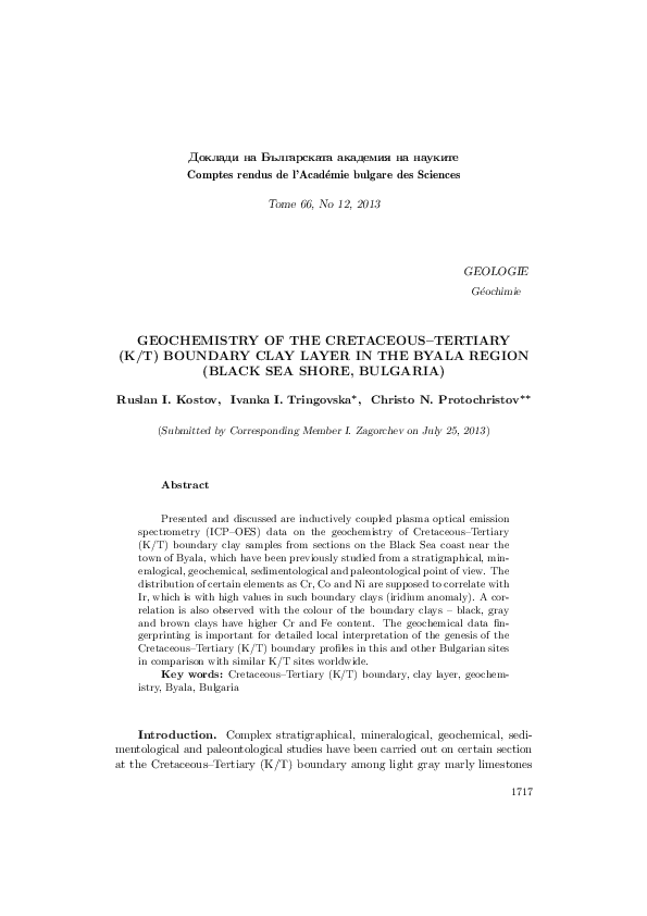 (PDF) Geochemistry of the Cretaceous-Tertiary (K/T) boundary clay layer ...