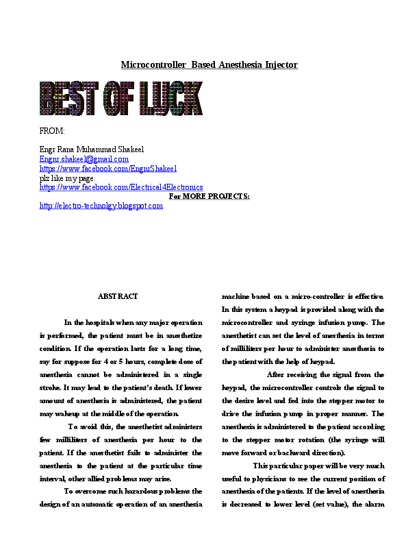 Doc Microcontroller Based Anesthesia Injector Project