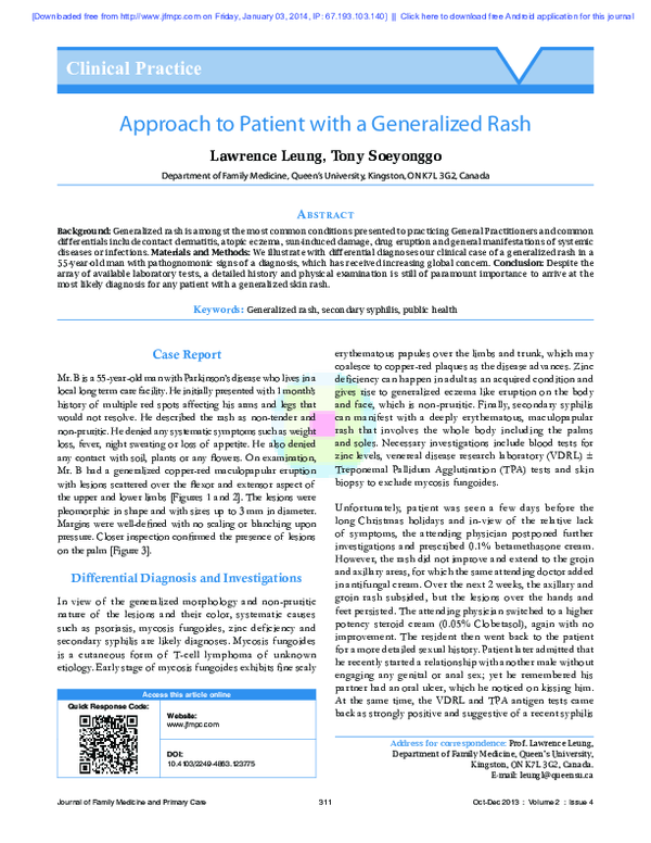 (PDF) Approach to Patient with Generalised Rash