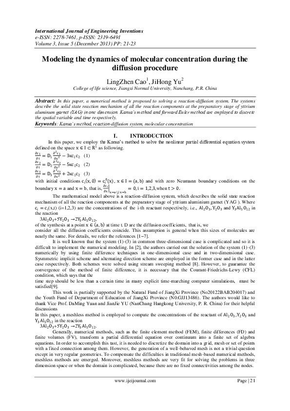 (PDF) Modeling the dynamics of molecular concentration during the ...