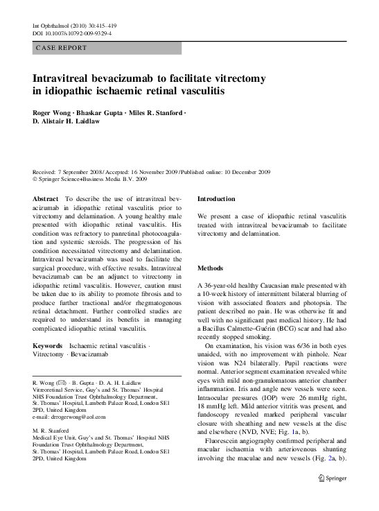 une injection intravitréenne d 'Avastin - ophtalmologie lariboisière