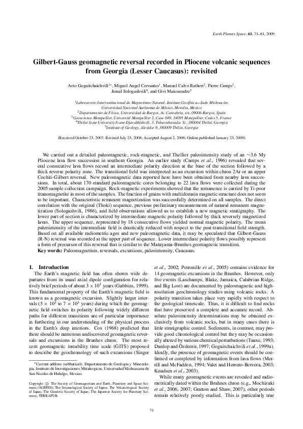 (PDF) Gilbert-Gauss geomagnetic reversal recorded in Pliocene volcanic ...