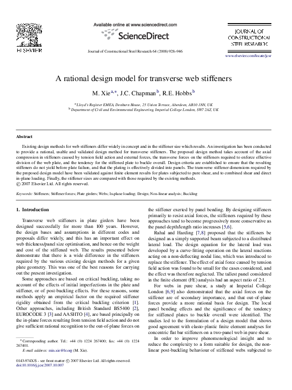 A rational design model for transverse web stiffeners