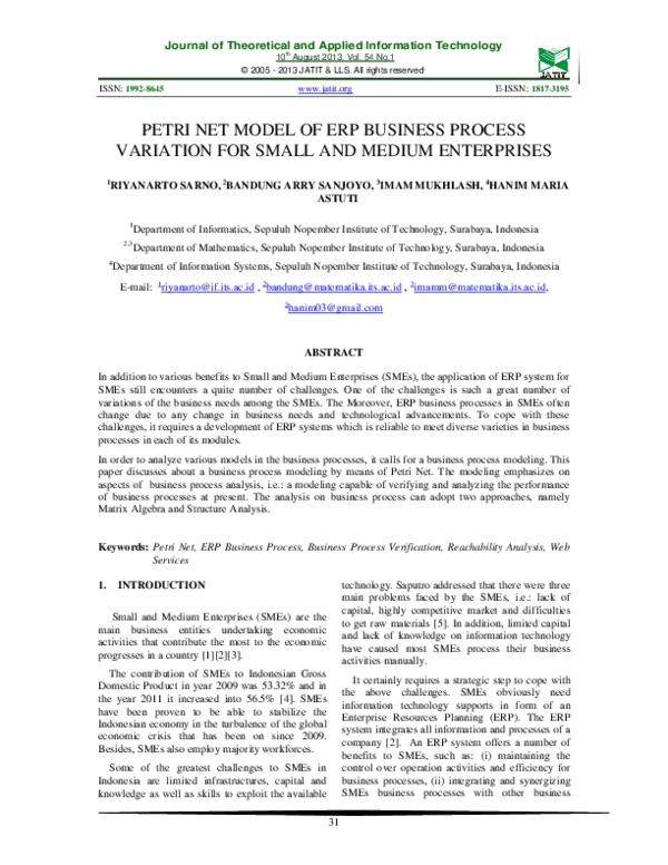(PDF) PETRI NET MODEL OF ERP BUSINESS PROCESS VARIATION FOR SMALL AND MEDIUM ENTERPRISES