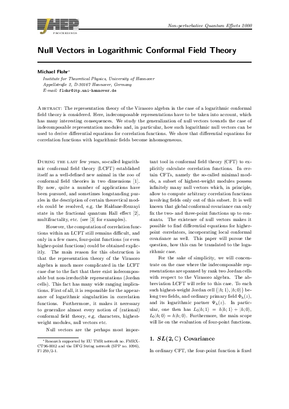 Pdf Null Vectors In Logarithmic Conformal Field Theory