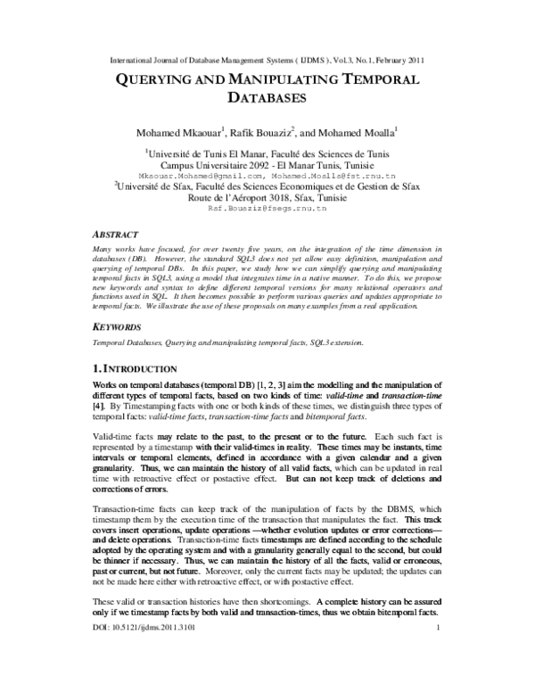 (PDF) Querying and Manipulating Temporal Databases