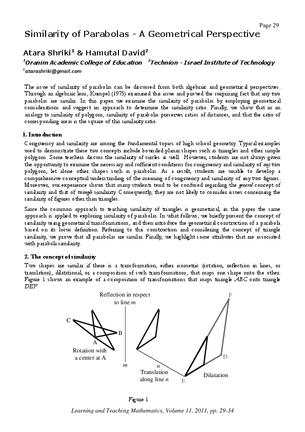 (PDF) Similarity of Parabolas - A Geometrical Perspective