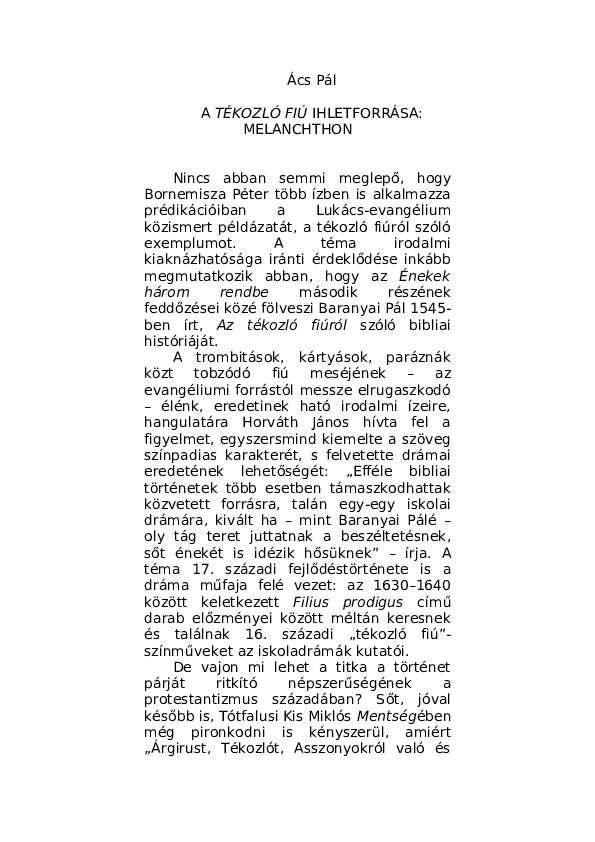 (DOC) A Tékozló fiú ihletforrása: Melanchthon (Melanchthonian ...