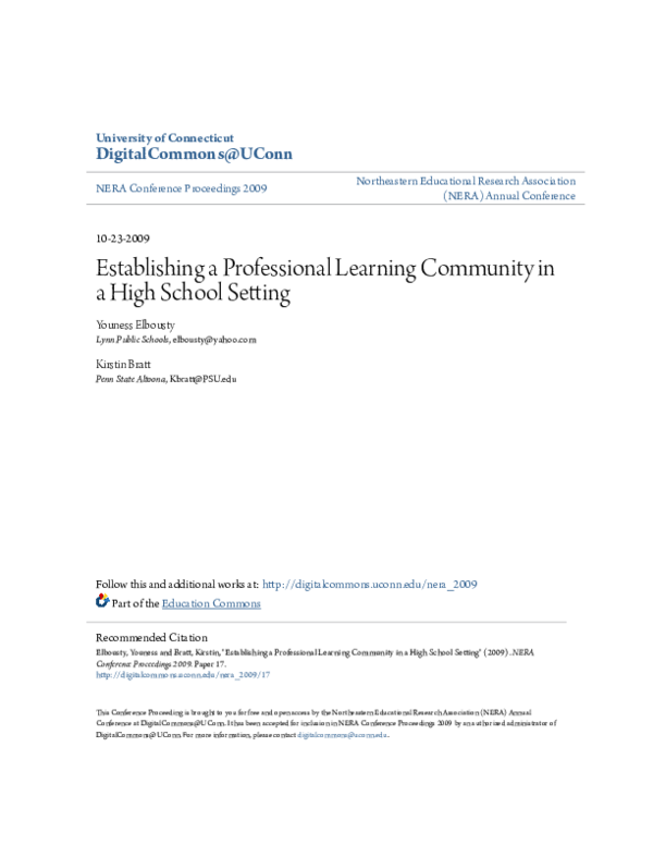 (PDF) Establishing a Professional Learning Community in a High School ...