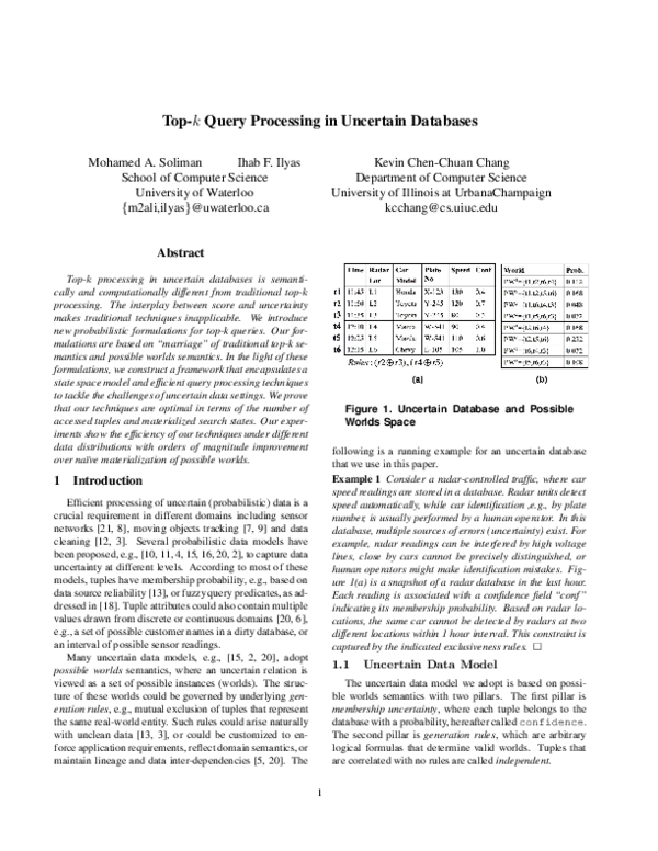 Pdf Top K Query Processing In Uncertain Databases 