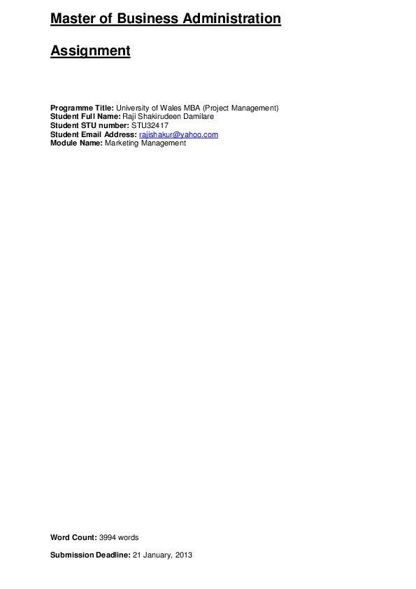 Assignment - Marketing Management - Rev 1