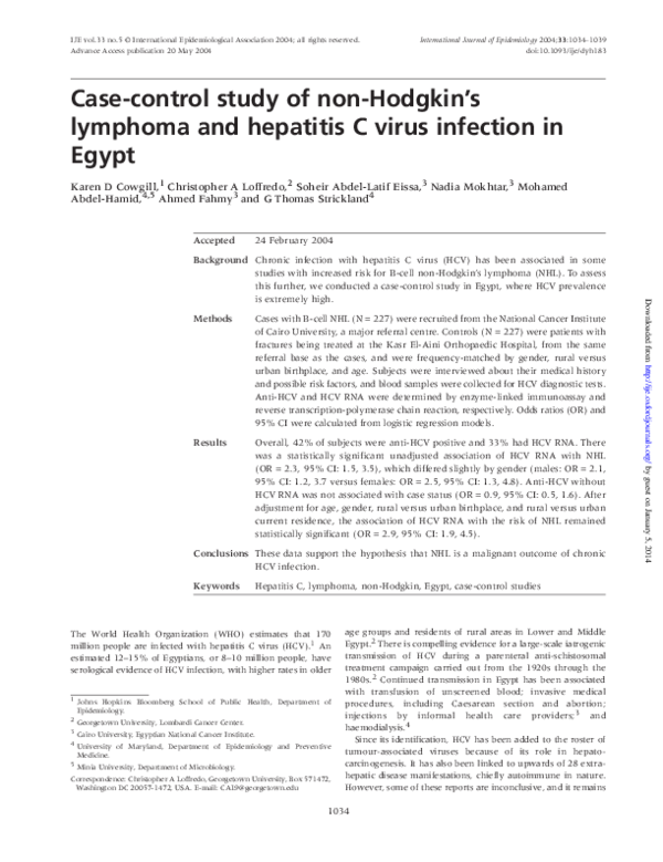 (PDF) Case-control study of non-Hodgkin's lymphoma and hepatitis C ...